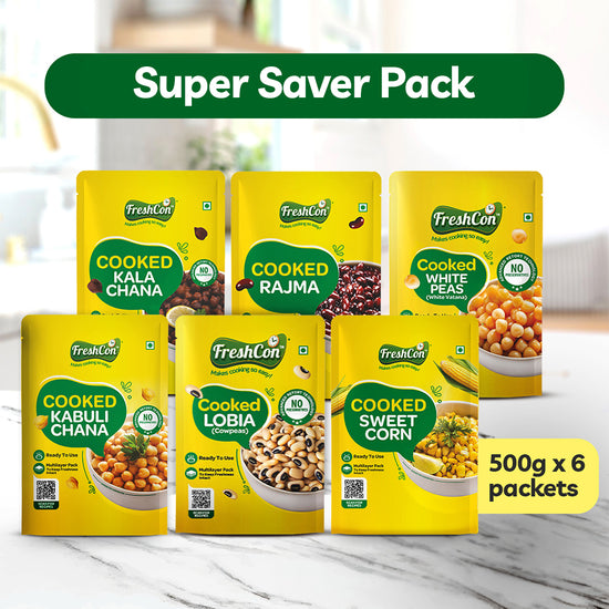 Super Saver Pack- Cooked Kabuli Chana, Rajma, Kala Chana, White Peas ...
